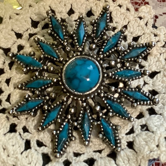 Unknown | Jewelry | Vintage Brooch Pin Turquoise 2 Round 982 | Poshmark
